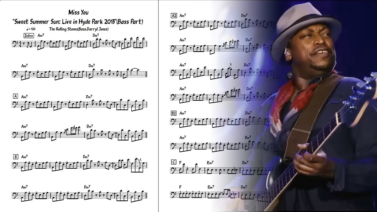 【Bass Score】Miss You / Darryl Jones / Sweet Summer Sun 2013【MIDI】 - YouTube