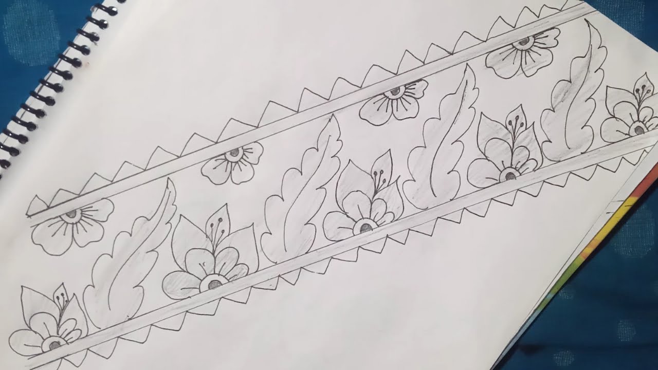 Easy clothes border drawing || embroidery design for clothes - YouTube