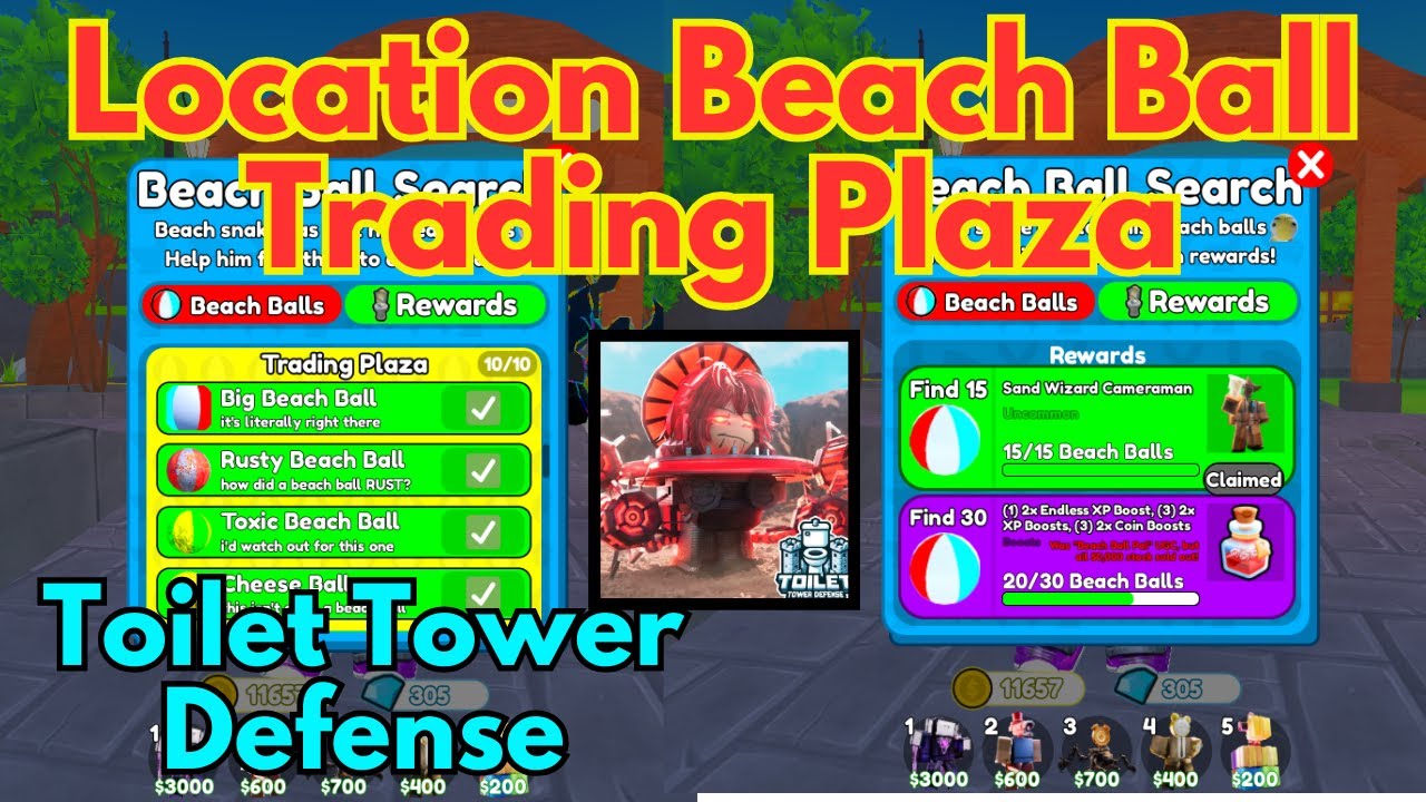 Location Beach Ball in Trading Plaza Toilet Tower Defense Roblox - YouTube