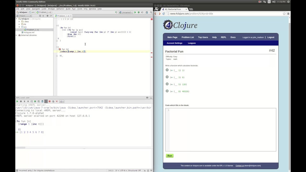 4Clojure Solution to Problem 42 with (range) - YouTube