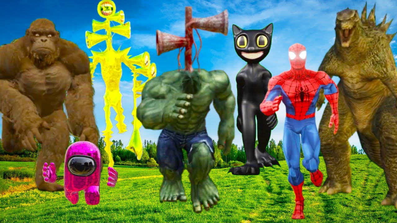 Siren Head Hulk Spider Man Tank Head Among Us TV Head Pipe Head Cartoon ...