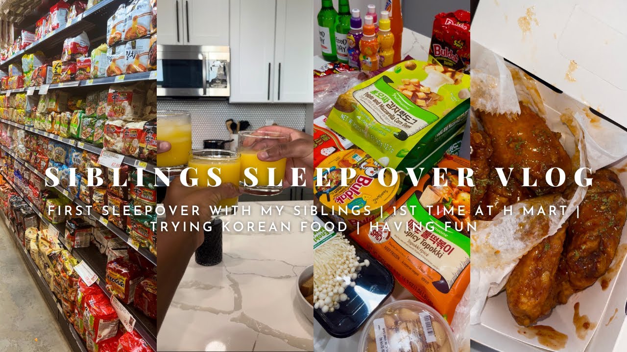 SIBLINGS SLEEPOVER VLOG | first sleepover, first time at H Mart, trying ...