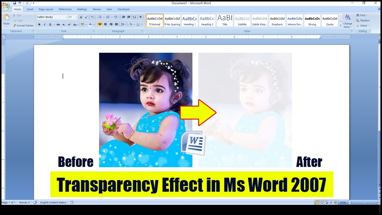 Image Transparency Effect in Ms Word 2007 Hindi Tutorial - YouTube