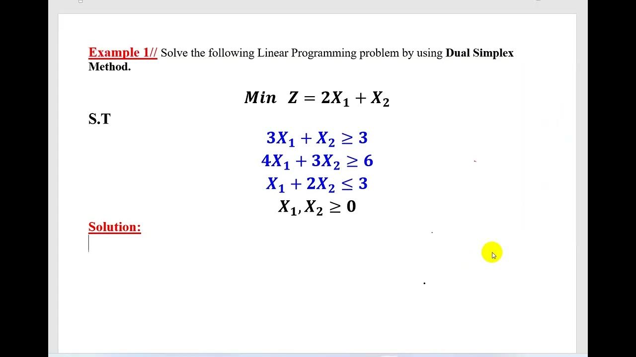 Dual Simplex Method Part 1 - YouTube