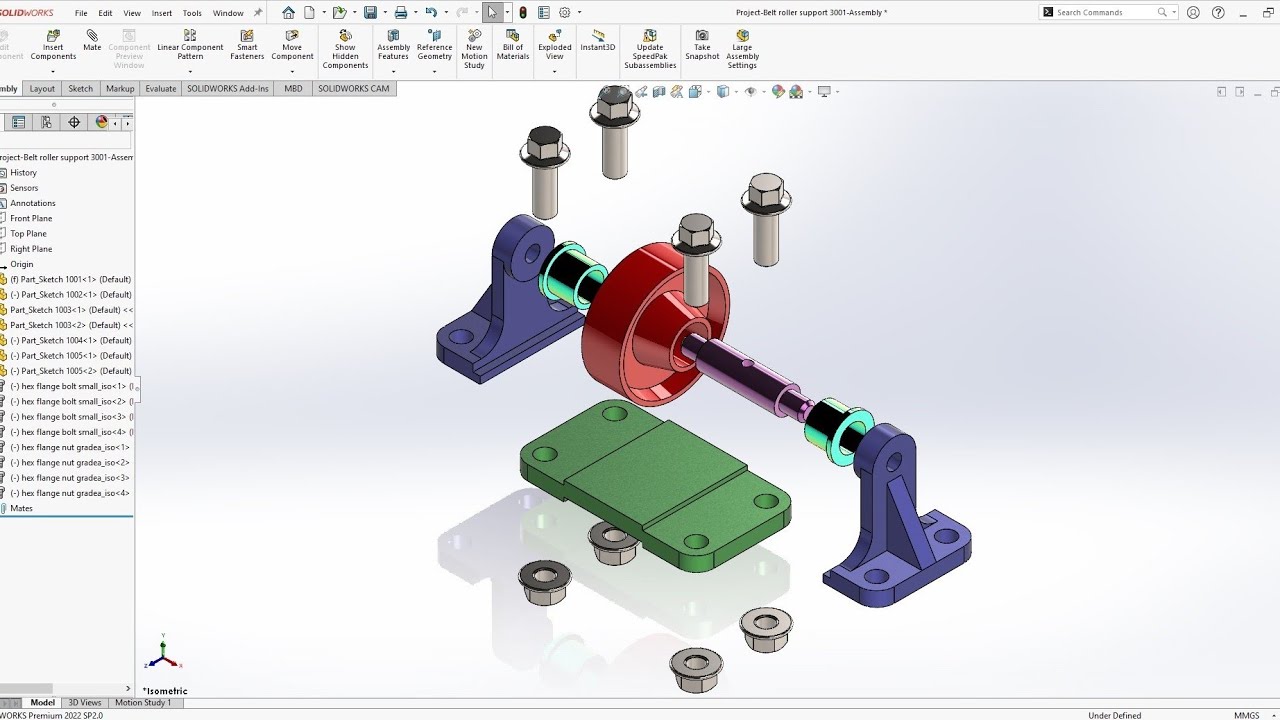 SolidWorks Training _ Belt roller support design project _ Assembly ️ ...
