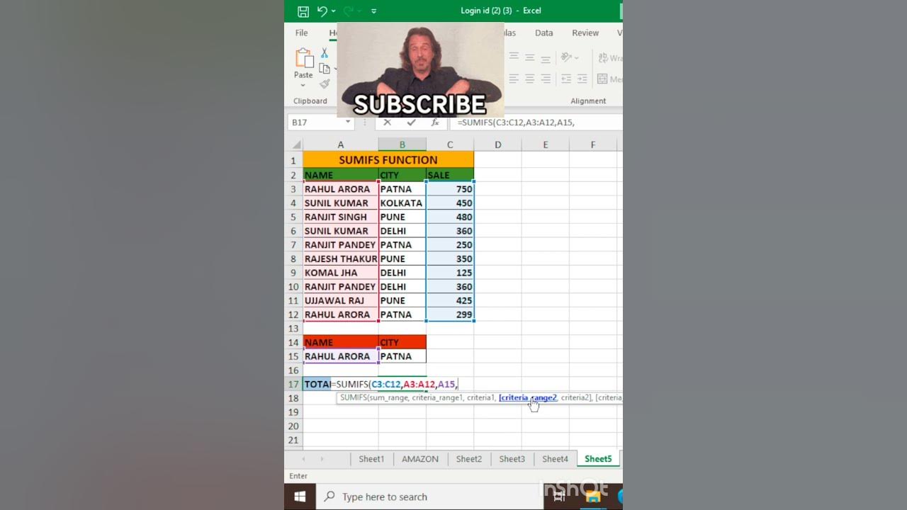 MS Excel - SUMIFS Function | How to use SUMIFS Formula in Microsoft Excel - YouTube