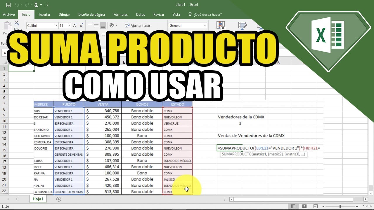 Como Usar La Formula De SUMA PRODUCTO En Excel Como Aplicar La Funci n