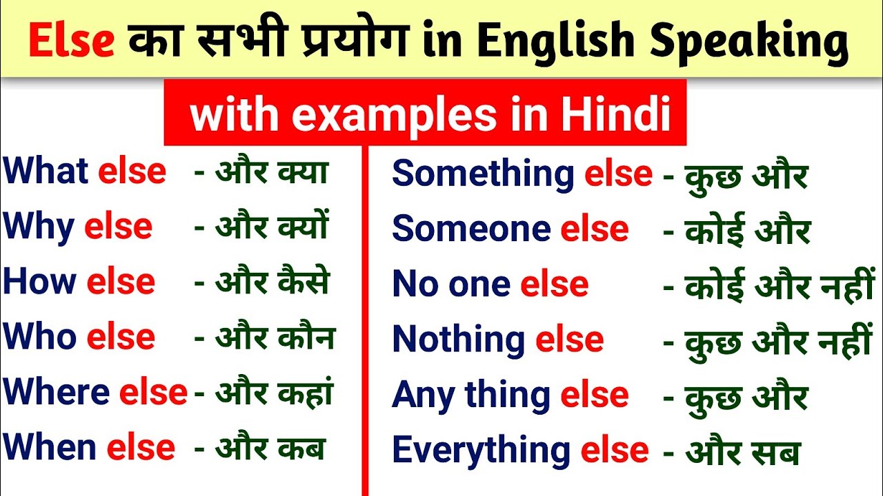 Else का प्रयोग in English speaking | Someone else, Something else, Who ...