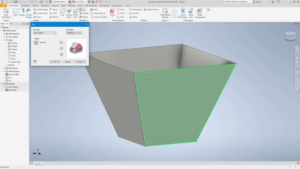 12 Autodesk Inventor 2020 Sheet Metal - Rip - YouTube