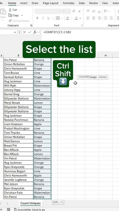 📊Count Unique Values in Excel🆕 Like a Pro! 💡 | UNIQUE + COUNTIF ️Trick 💻 #ExcelShorts #excel ...