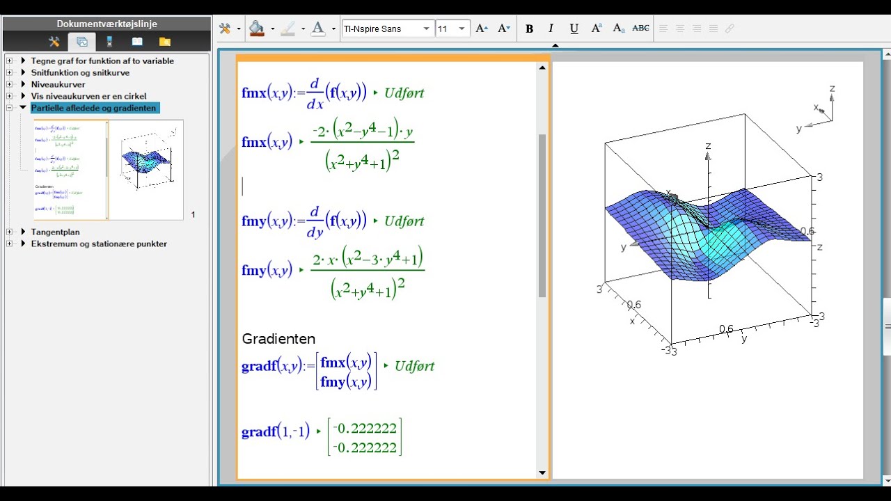Funktioner af to variable - Partielle afledede og gradienten i Nspire ...