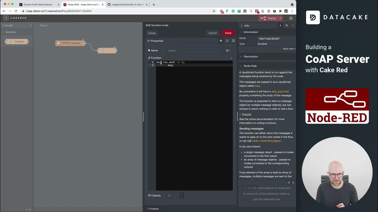 Setting up CoAP server with cloud-hosted Datacake Node-RED to receive data from a Pycom WiPy ...