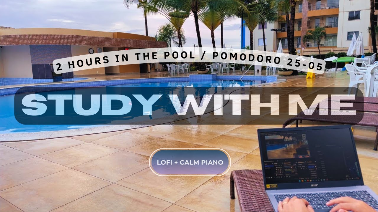 2-HOURS STUDY WITH ME in the Pool / Lo-Fi + Calm piano / with timer ...