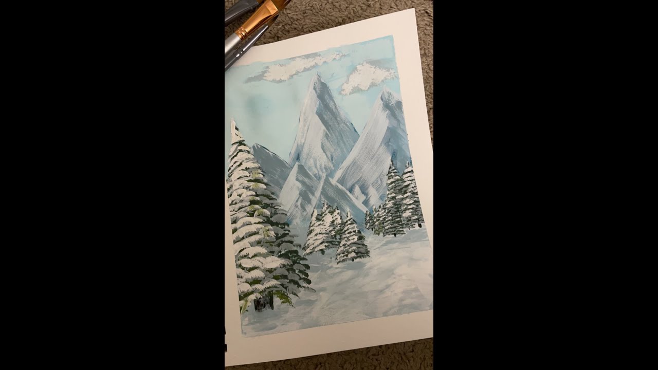 How to draw Snowy mountains and Christmas trees/ Acrylic Painting ...