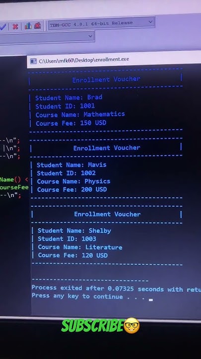 Enrolment Voucher In C Ide Dev C Cppprogramming Codingtime