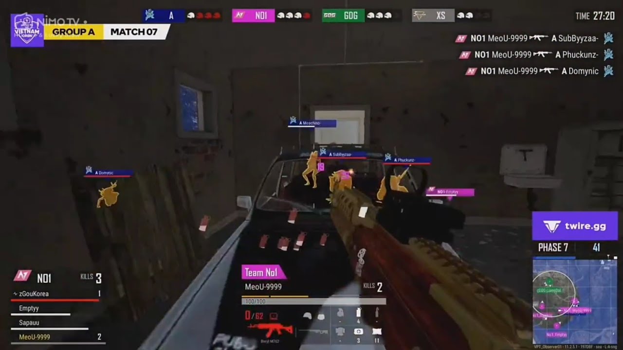 MeoU 1 vs 4, Team No1 giành top 1 12kills | NimoTV Pubg VietNam Open ...
