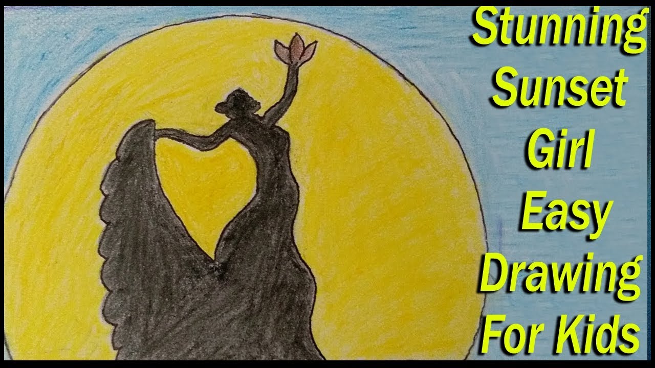 Girl Sunset Scenery Easy Drawing with Oil Pastels For Beginners | Kids ...