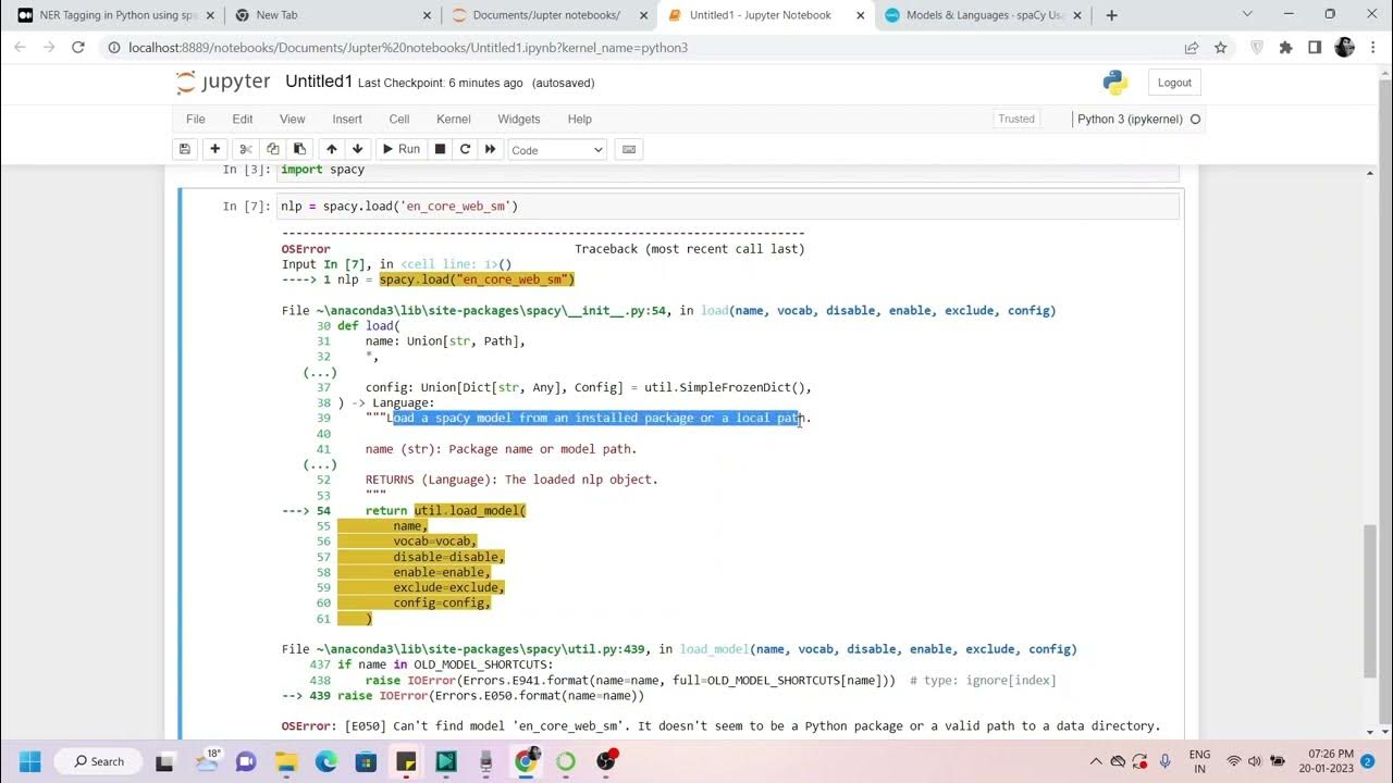 Fix E050 | Can't find model 'en_core_web_sm' | spacy.load Issue fix - YouTube
