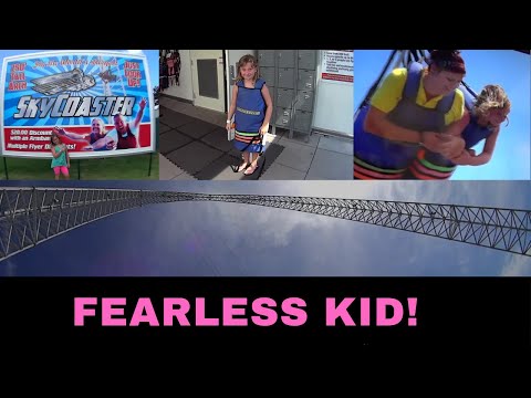 9yo girl rides the Sky Coaster at Fun Spot Orlando! Fearless Kid!!