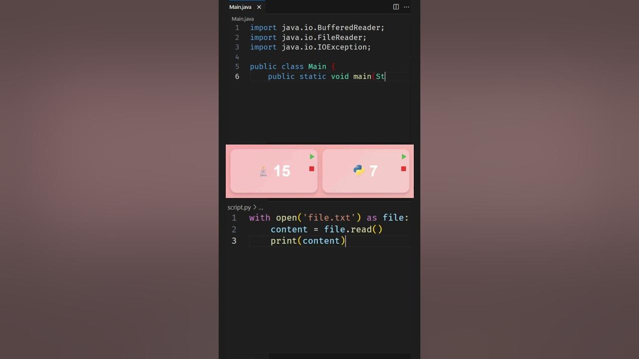 Java Vs Python File Reading Comparison In 60 Seconds 🐍☕ Filehandling Python Java