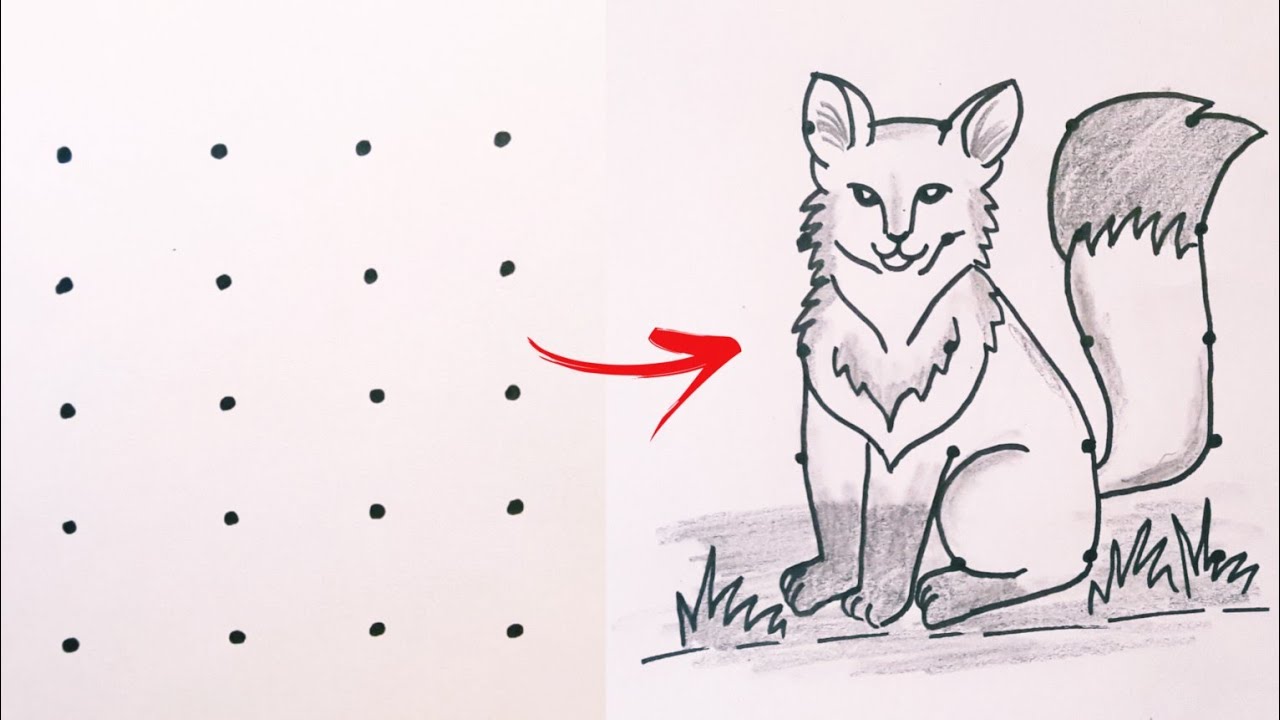 (4×5) Dots to draw a Fox drawing / How to draw a Fox with help of Dots ...