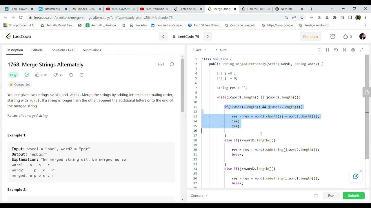 Merge Strings Alternately Leetcode 75 Youtube