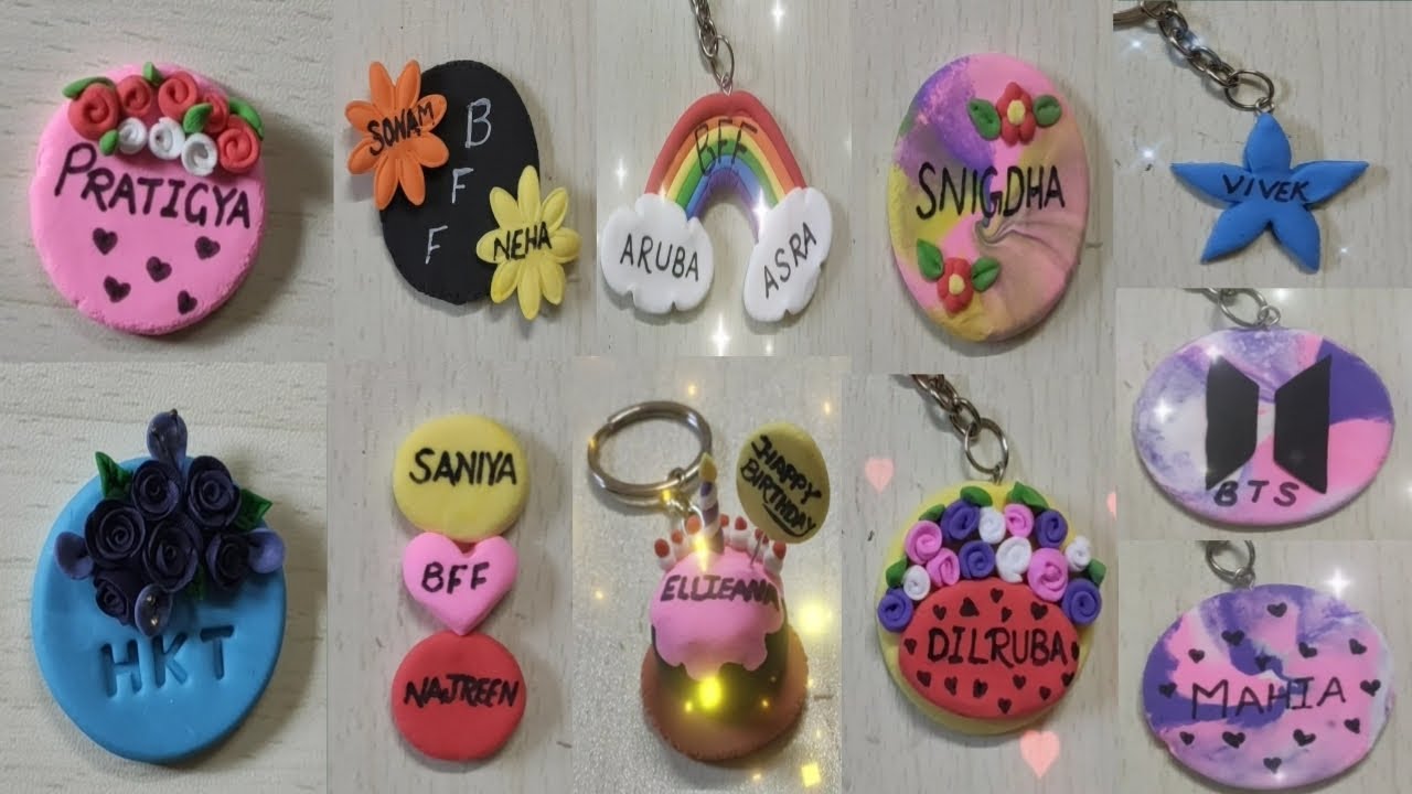 Clay name keychains 🥰🌈💜💐🌹|| #youtube #viral - YouTube