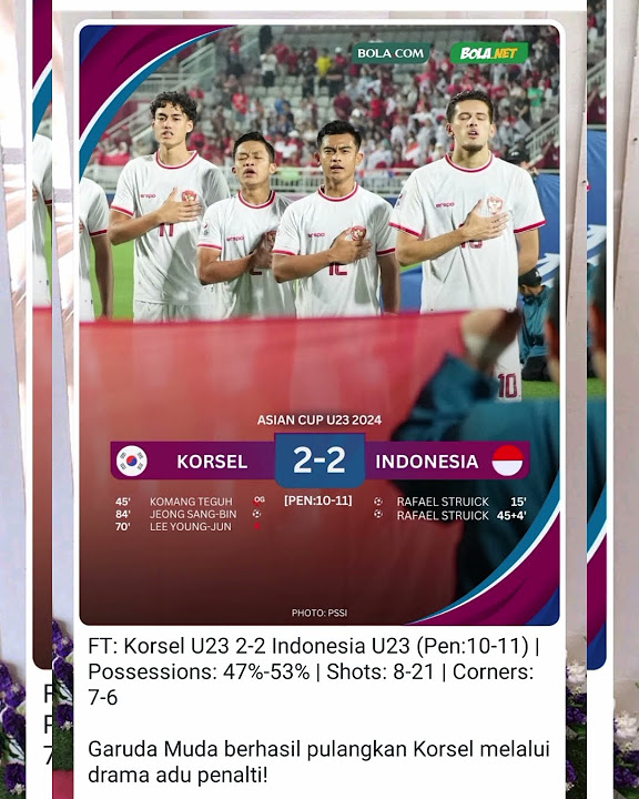Korea Selatan U 23 (2) Vs (2) Indonesia U 23 Pen (10-11) #sepakboladunia #bola # ...