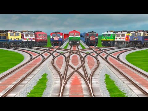 9️⃣ INDIAN TRAIN'S RUN ON CURVED 3D ANIMATION🌁RAILROAD CROSSING TRACKS ...