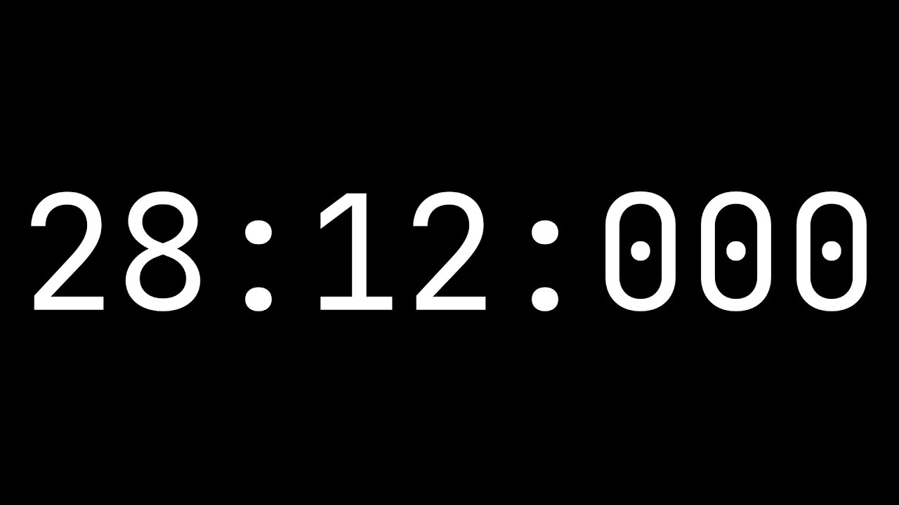 Countdown timer 28 minutes, 12 seconds [28:12:000] - White on black ...