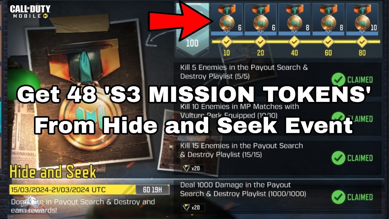 Get 48 S3 MISSION TOKENS Hide and Seek Event Cod Mobile 2024 - YouTube