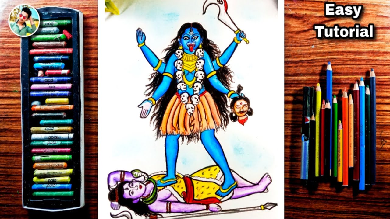 Kali Mata Drawing tutorial with oil pastel(Part-2) /How to draw Kali thakur full body/ Easy ...