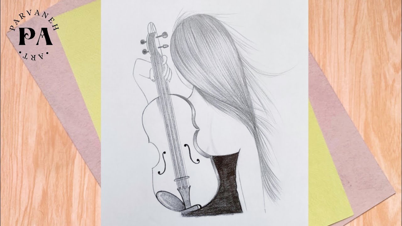 Drawing girl with violin _ how to draw a girl play Music || Easy ...