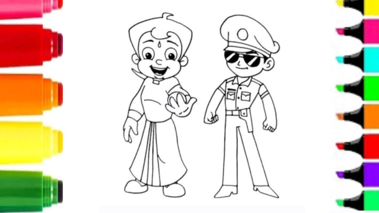 How to draw little Singham and Chhota Bheem drawing | 💙💚 colourful ...