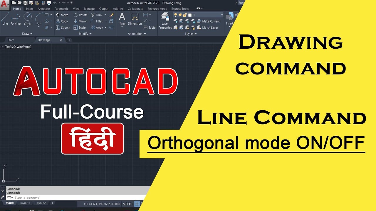 AutoCAD Tutorial - Drawing command - LINE | Line with orthogonal mode ...