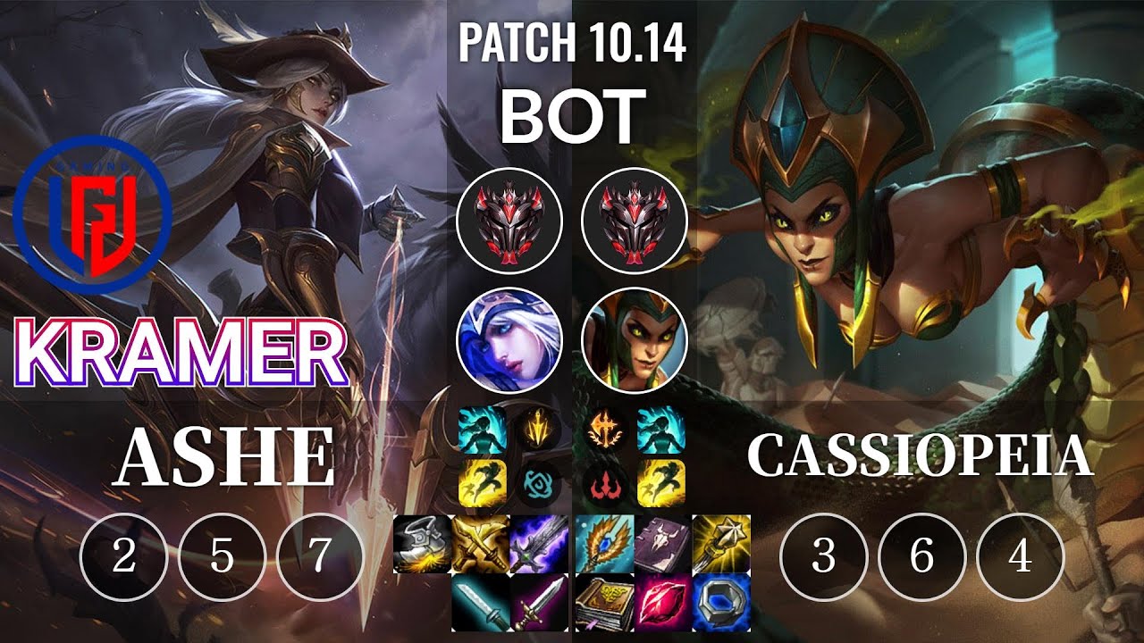 LGD Kramer Ashe vs Cassiopeia Bot - KR Patch 10.14 - YouTube