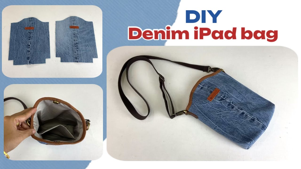 how to make denim iPad bag from scrap old jeans ,sewing sling bag for ...