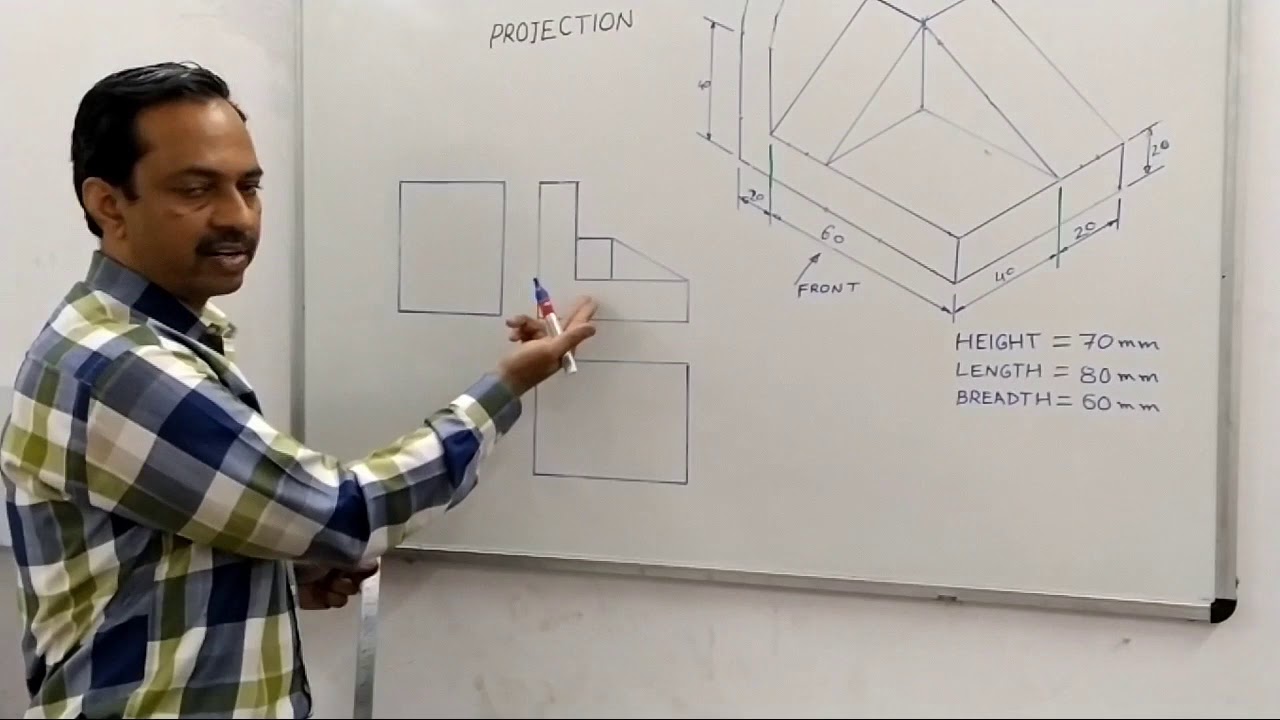 3-D to front ,side, top view in first angle projection - YouTube