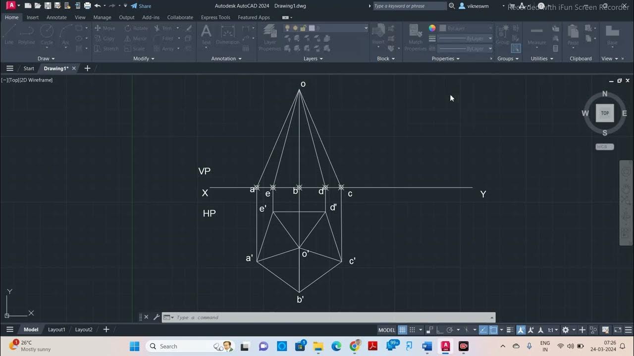 Section of Solids 3 || AutoCAD software || Pentagonal Pyramid || Cut plane inclined to HP - YouTube