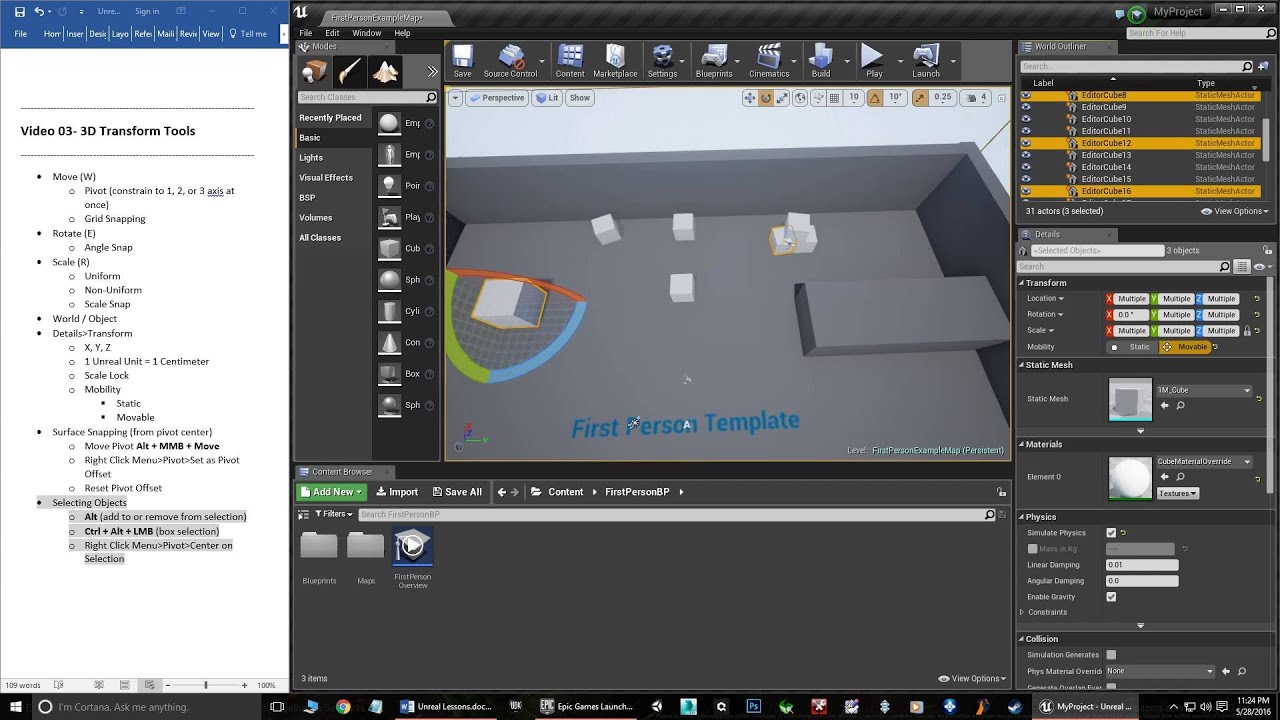 UE4 Basics- Part 03 (3D Transform Tools) - YouTube