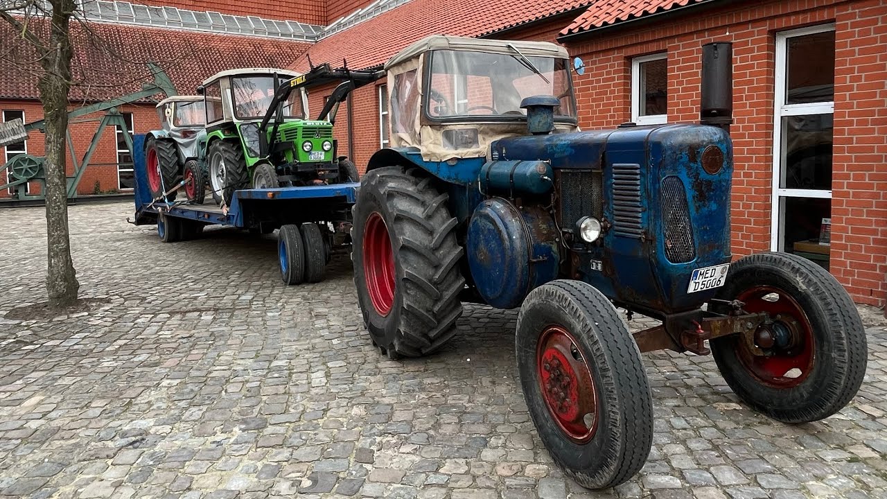 Lanz D5006 mit Eicher EM500 und Deutz 3006 auf dem Tieflader - YouTube