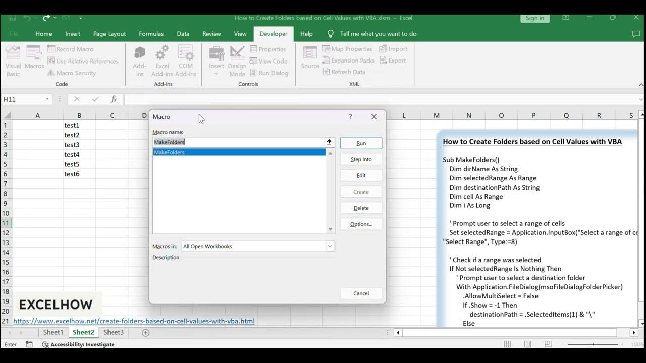 How To Create Folders Based On Cell Values With Vba Youtube