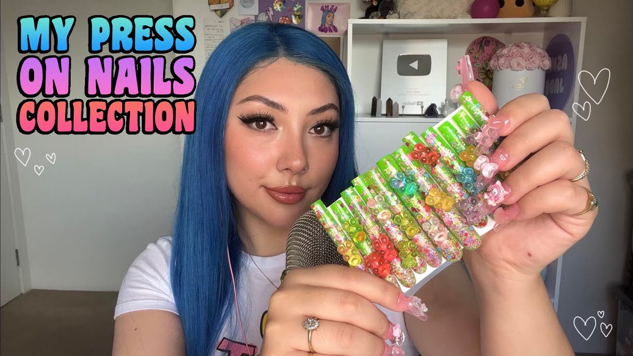 ASMR my press on nail collection 🌈💖🌸💚💅 - YouTube