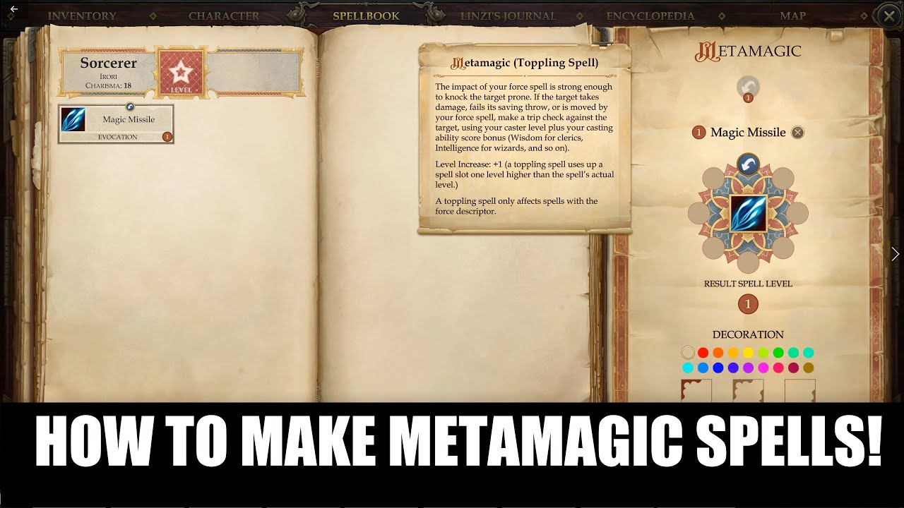 #2 Character Setup & Metamagic Spell Tutorial | Pathfinder Kingmaker ...