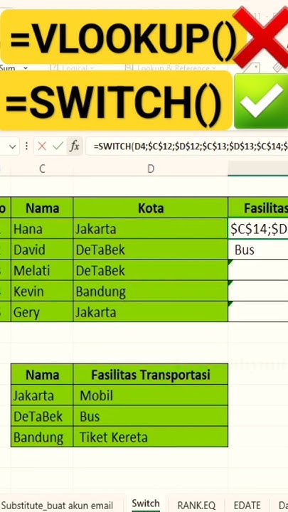 Rumus Switch Bukan Vlookup Excel Shorts Exceltutorial Excelformula