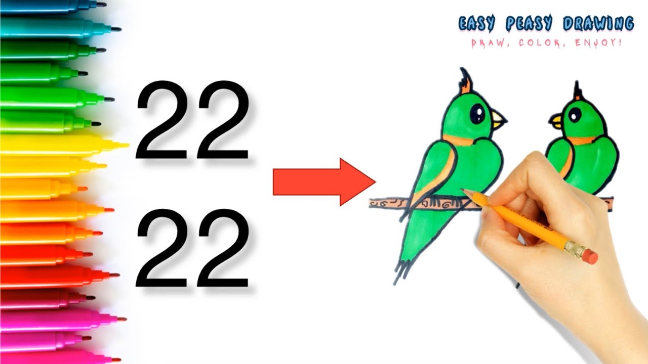 How to Draw Love Birds Using Number 2222 | Fun and Easy Tutorial for ...
