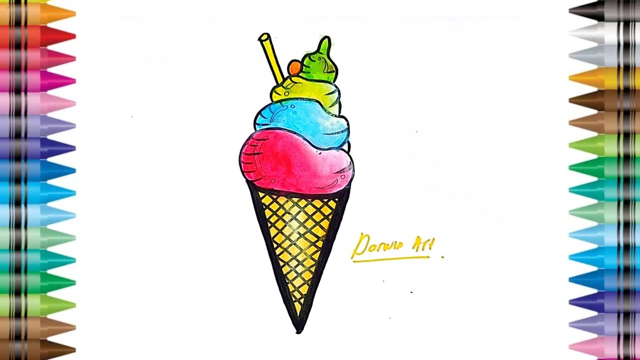 How to color ice cream | easy drawing | step by step | crayons - YouTube