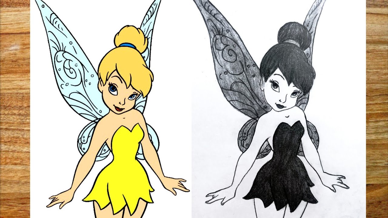 How to draw Tinkerbell with a pencil? Disney fairy - YouTube
