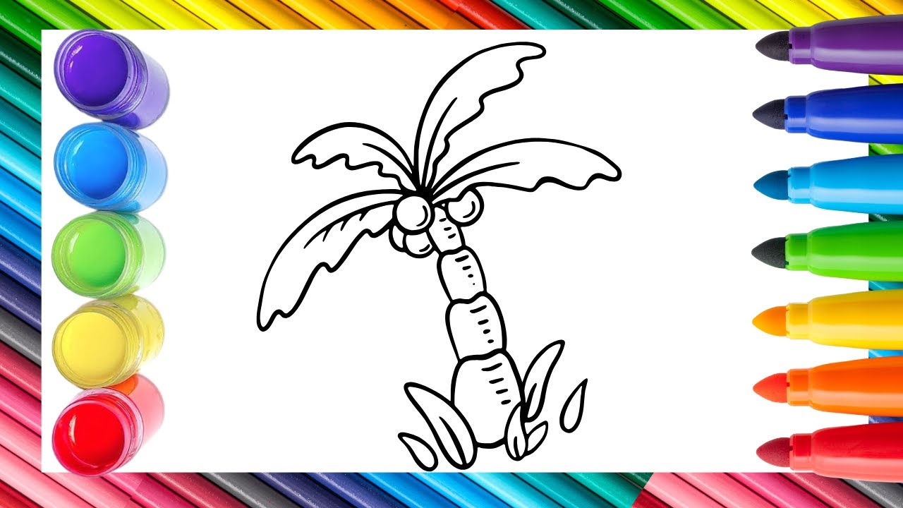 How to draw a Coconut Tree for kids || drawing and coloring learning ...