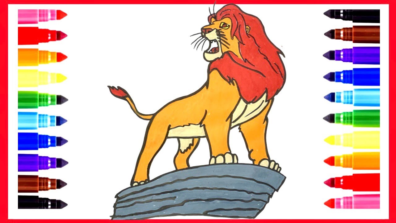 How To Draw A Cartoon The Lion King 🦁 | Drawing and Coloring The Lion ...